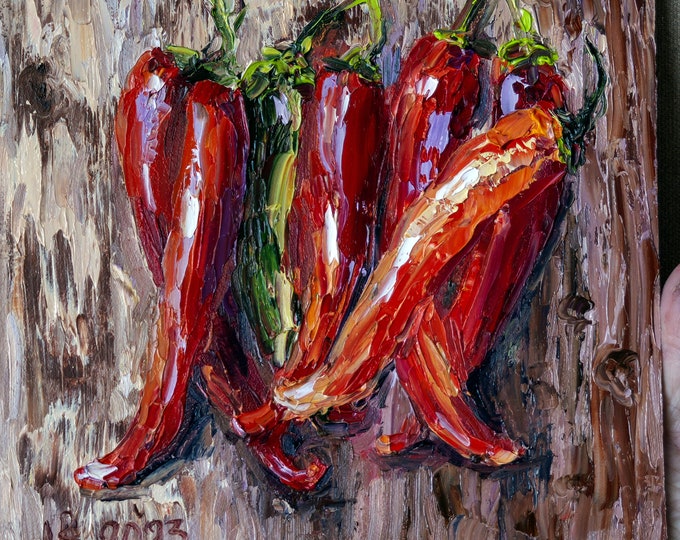 Chilli Peppers Painting Original Art, Kitchen Wall Decor Hot Pepper ...