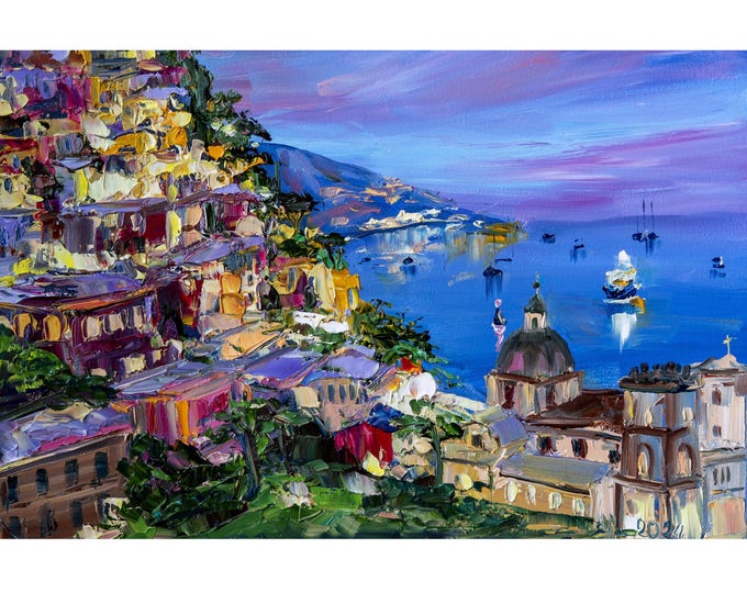 Night Positano Painting Original Art, Amalfi Coast Painting, Impasto ...