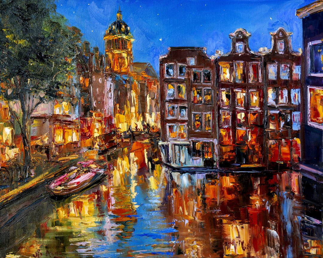 Night Amsterdam Painting on Canvas Original Art , VAN GOGH Style ...