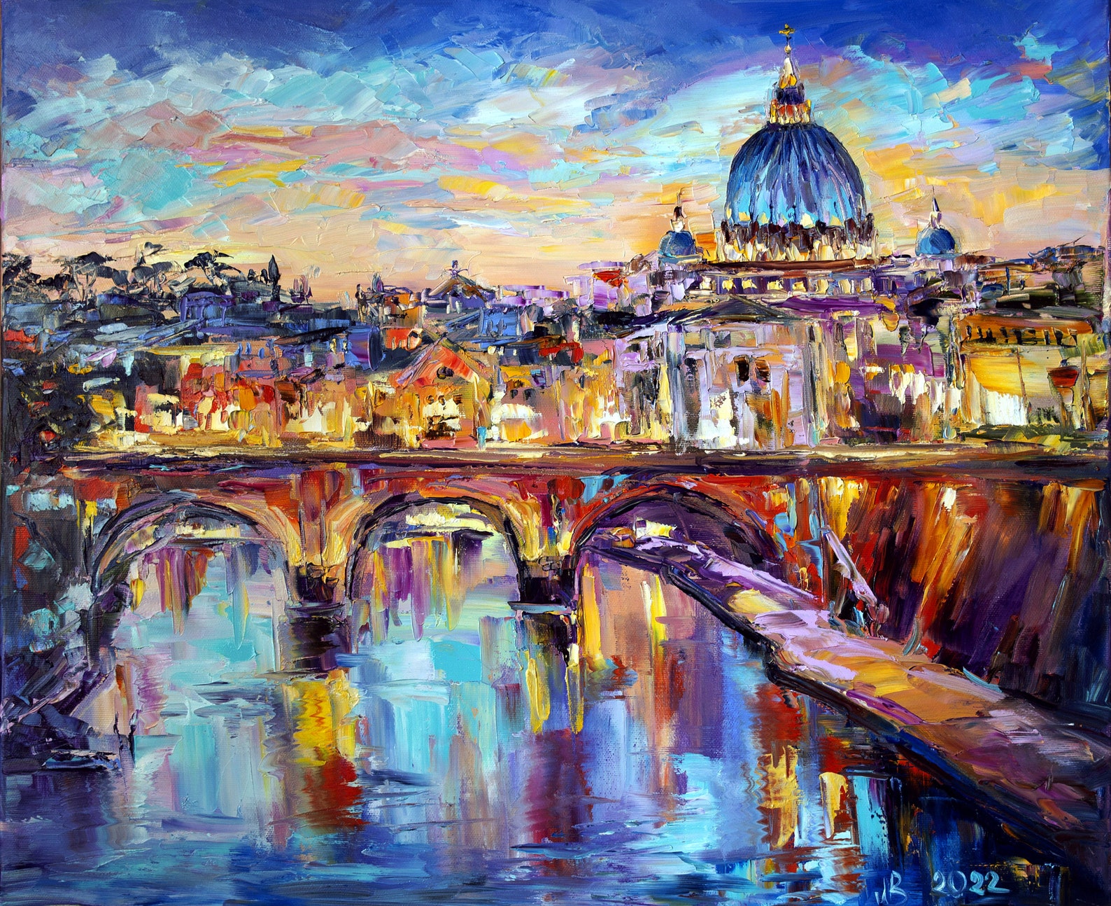 Evening Rome Oil Painting on Canvas Original Art Italy - Etsy