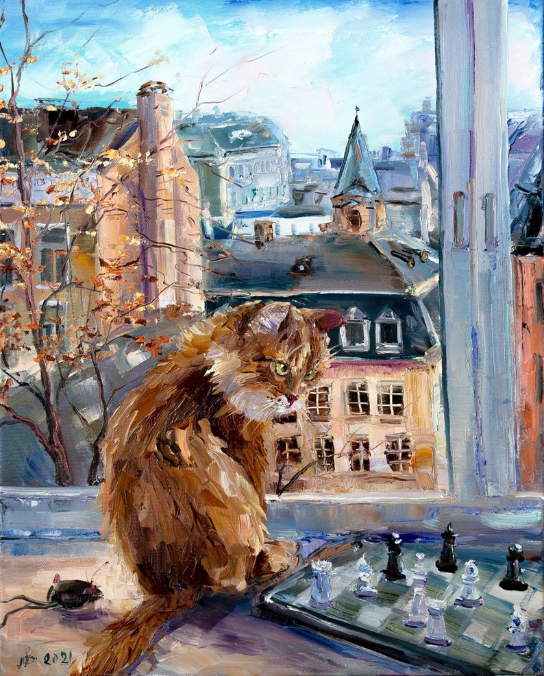 Cat on the Window Paintings on Canvas Original Art | Etsy