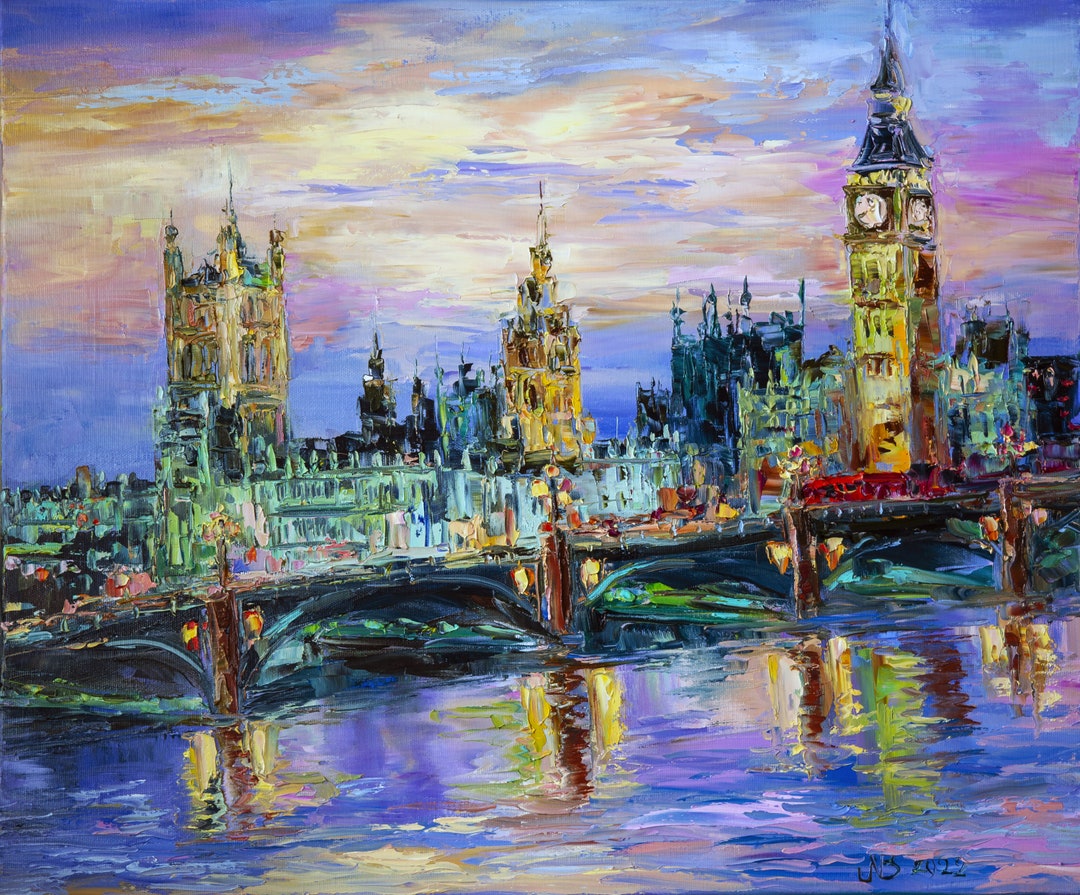 Evening London Oil Painting on Canvas, Big Ben Painting, Palace of ...