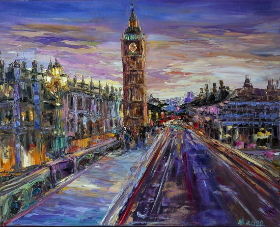 Evening London Painting Oil Big Ben Paintings on Canvas - Etsy