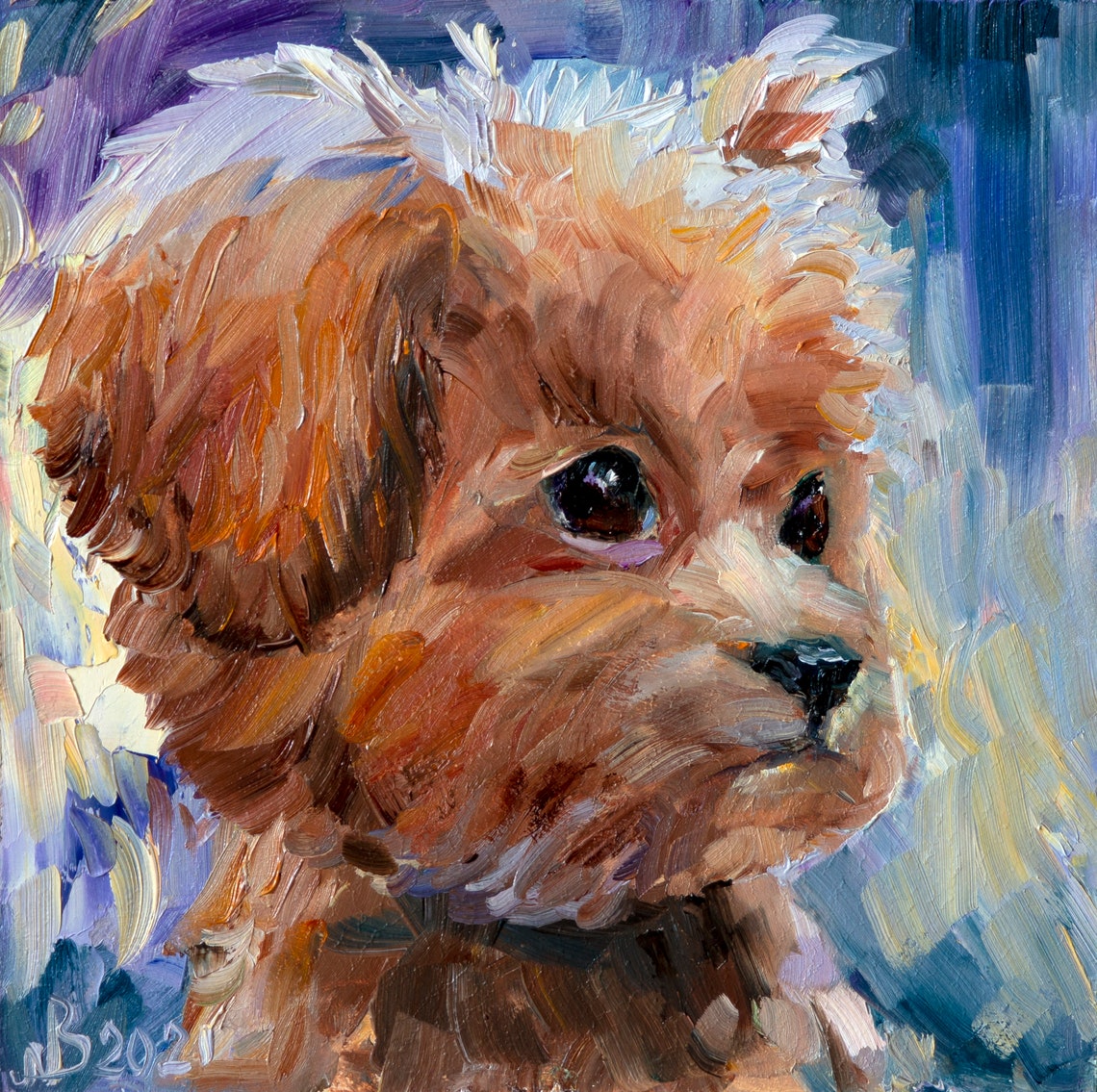 Portrait Cute Puppy Painting Original Art Impasto Small Oil - Etsy