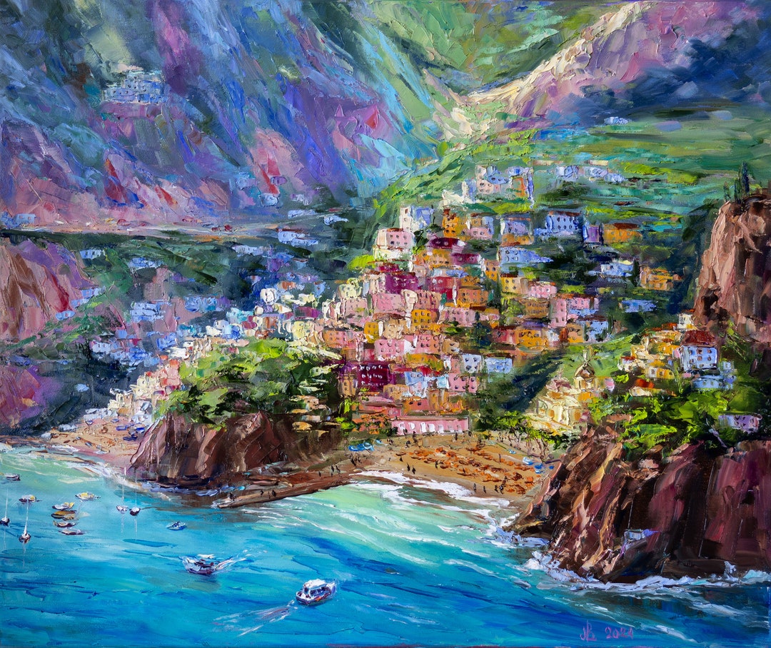 Positano Paintings on Canvas, Original Art, Amalfi Coast Painting ...