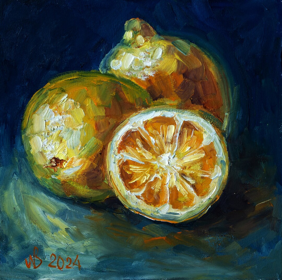Lemons Painting, Fruits Original Art, Small Oil Artwork by Bondareva ...
