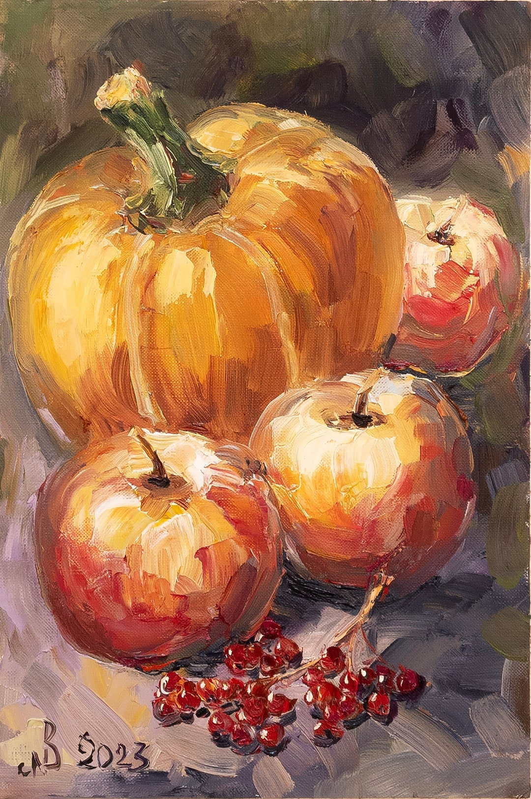 Apples and Pumpkin Painting Original Art Vegetable Oil - Etsy