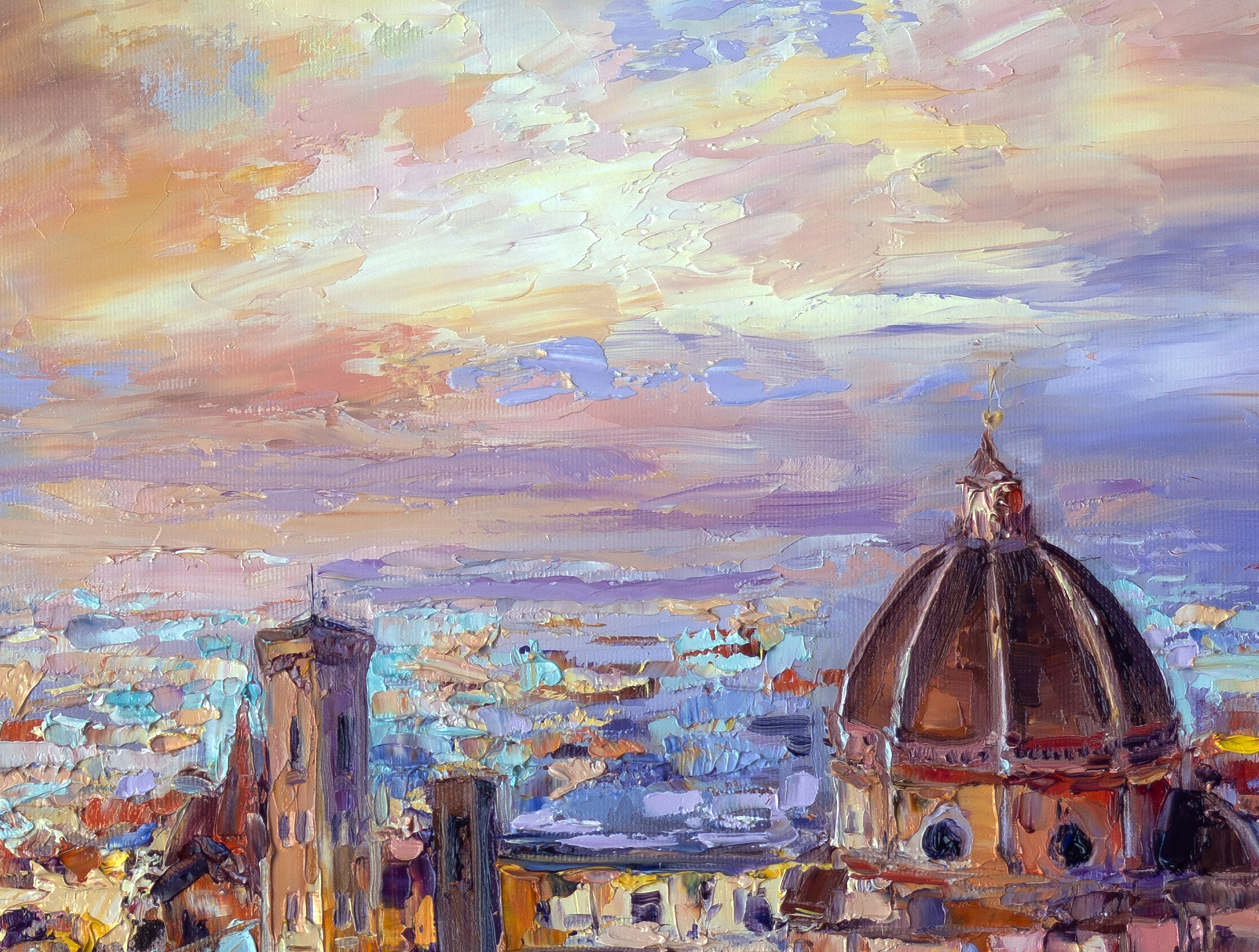 Evening Florence Painting Oil Night City Painting on Canvas - Etsy