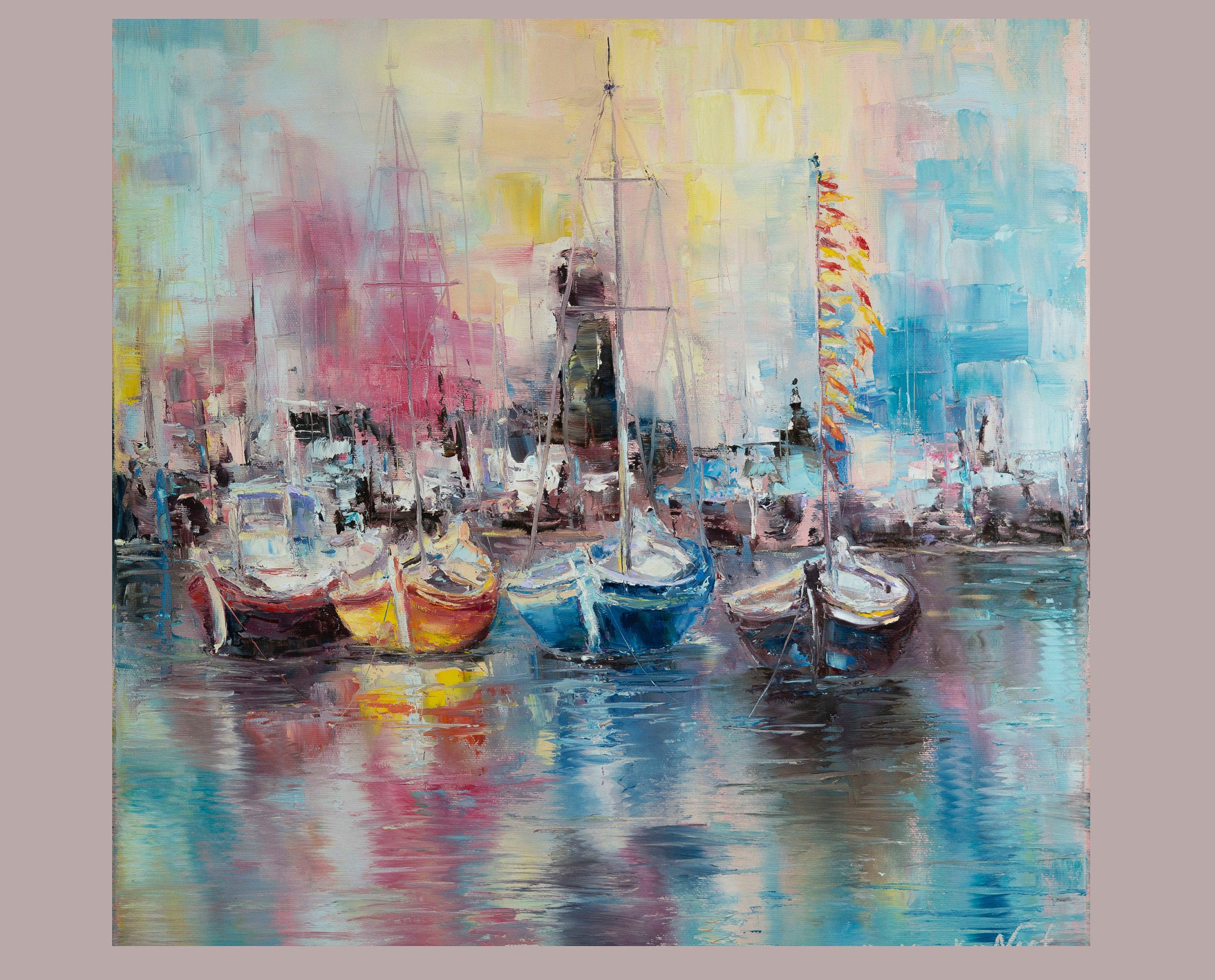 Sailboats paintings on canvas Original Art 20x20 canvas | Etsy