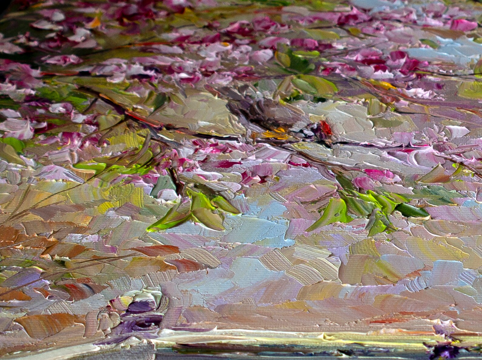 Spring Garden Paintings on Canvas Original Art Bird and - Etsy