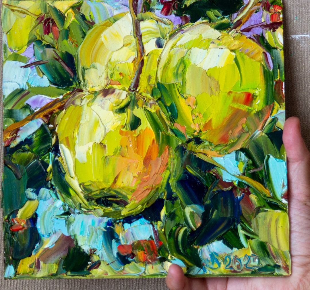Green Apple Painting Original Fruits Original Art Small - Etsy