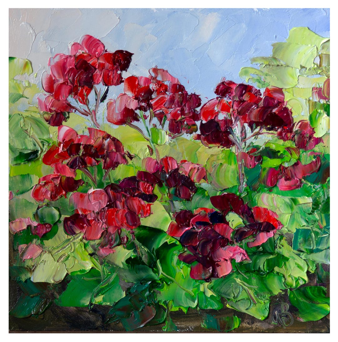 Geranium Painting Floral Original Art Impasto Oil Painting Small ...