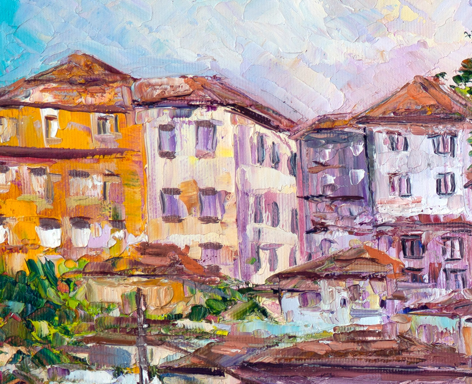 Colorful City Paintings on Canvas Original Art Cityscape - Etsy