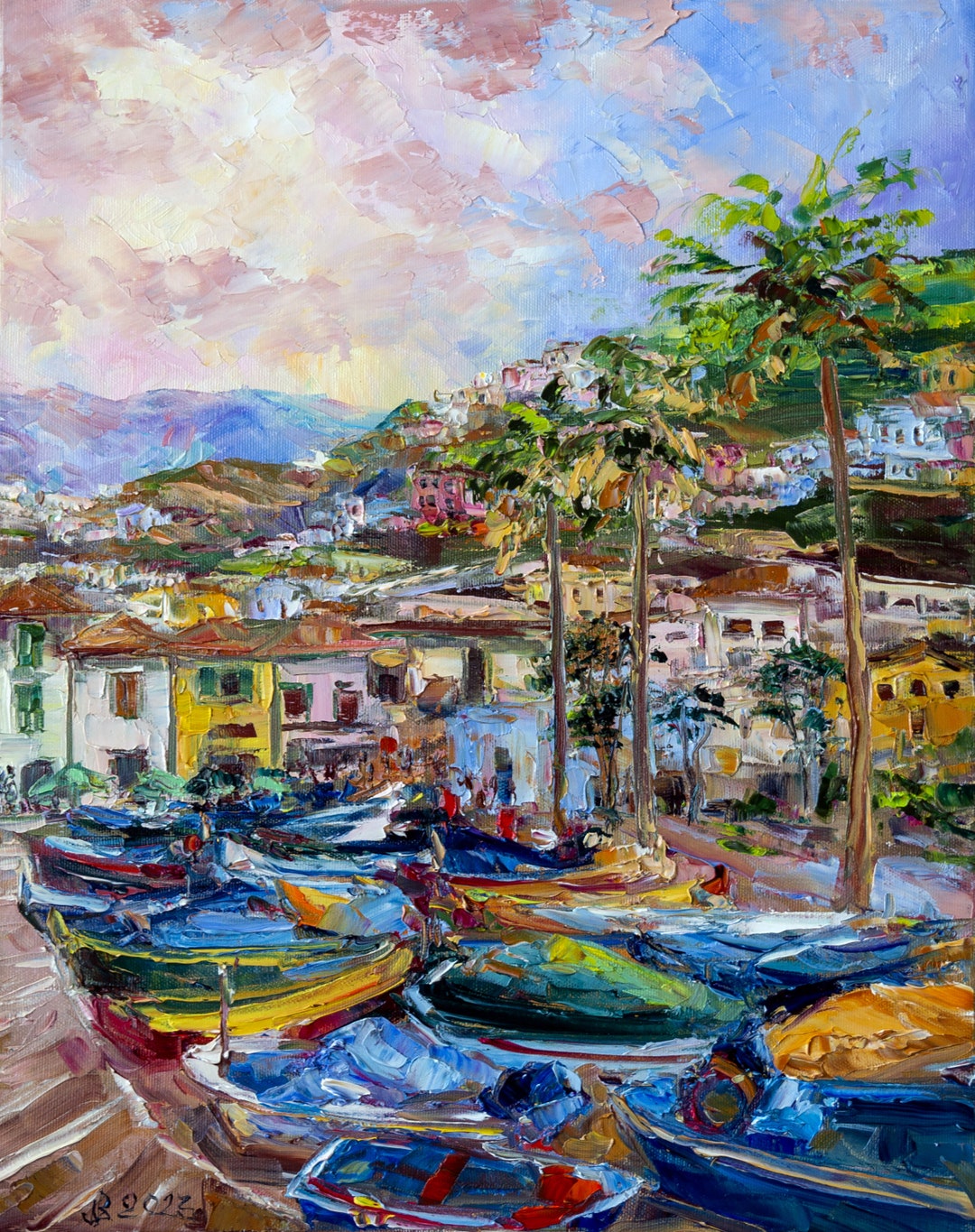Madeira Paintings on Canvas Original Art, Ocean Landscape, Boats ...