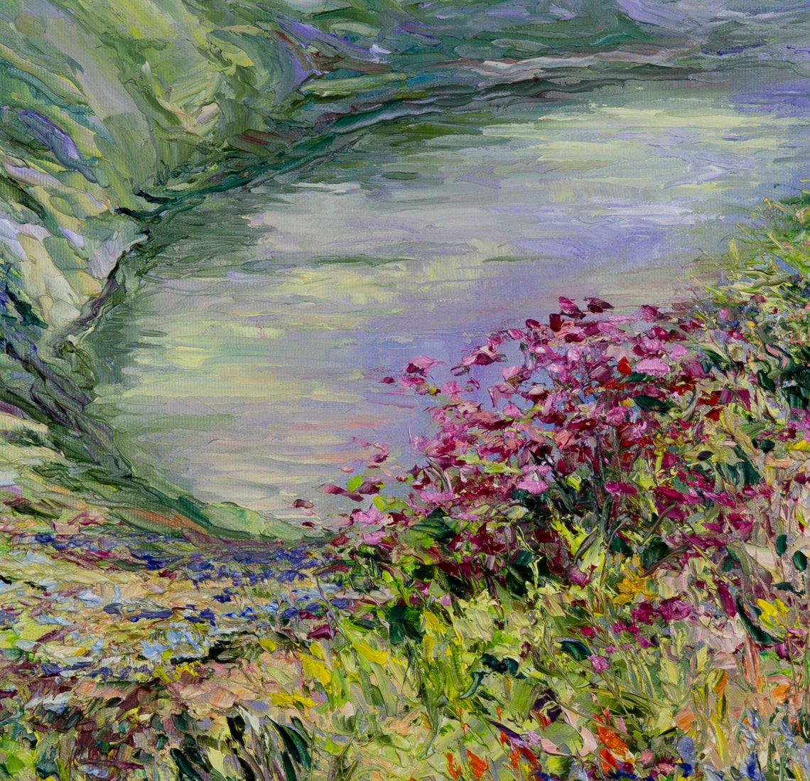 Abstract Lake Paintings on Canvas Original Art Wildflowers - Etsy