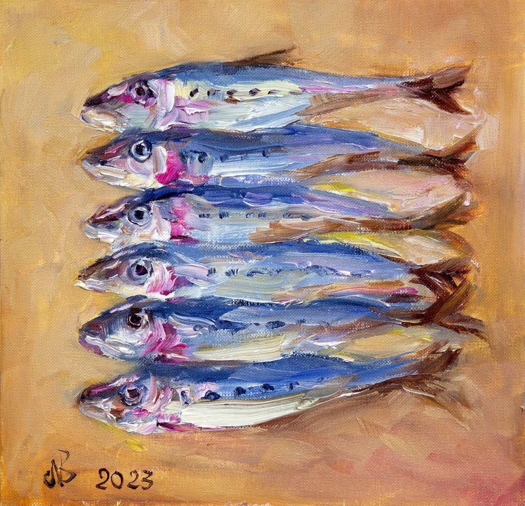 Sardines Painting Original Art, Seafood Painting, Impasto Painting Food ...