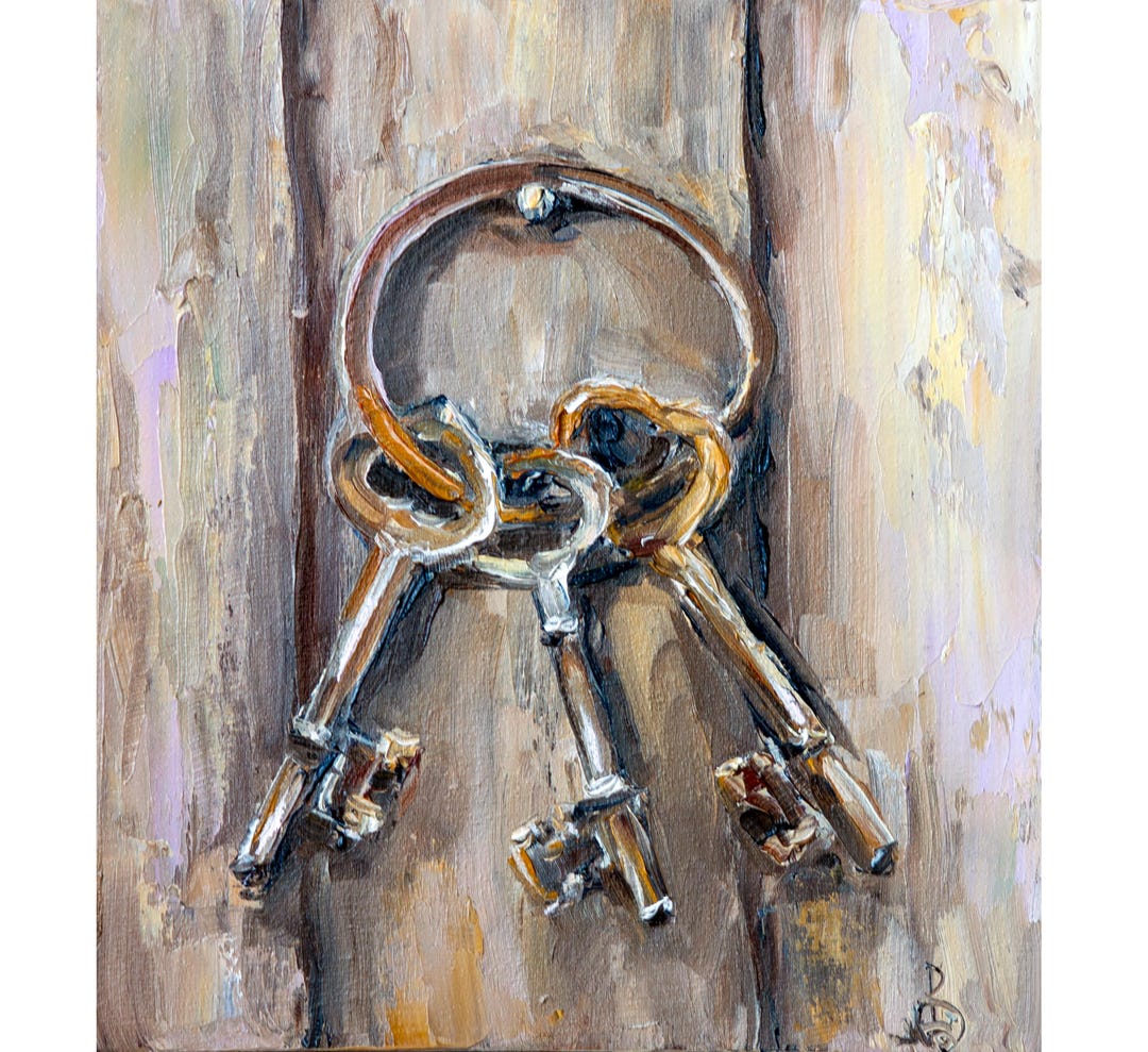 Old Keys Painting Original Art Kitchen Small Fine Art Artwork by ...