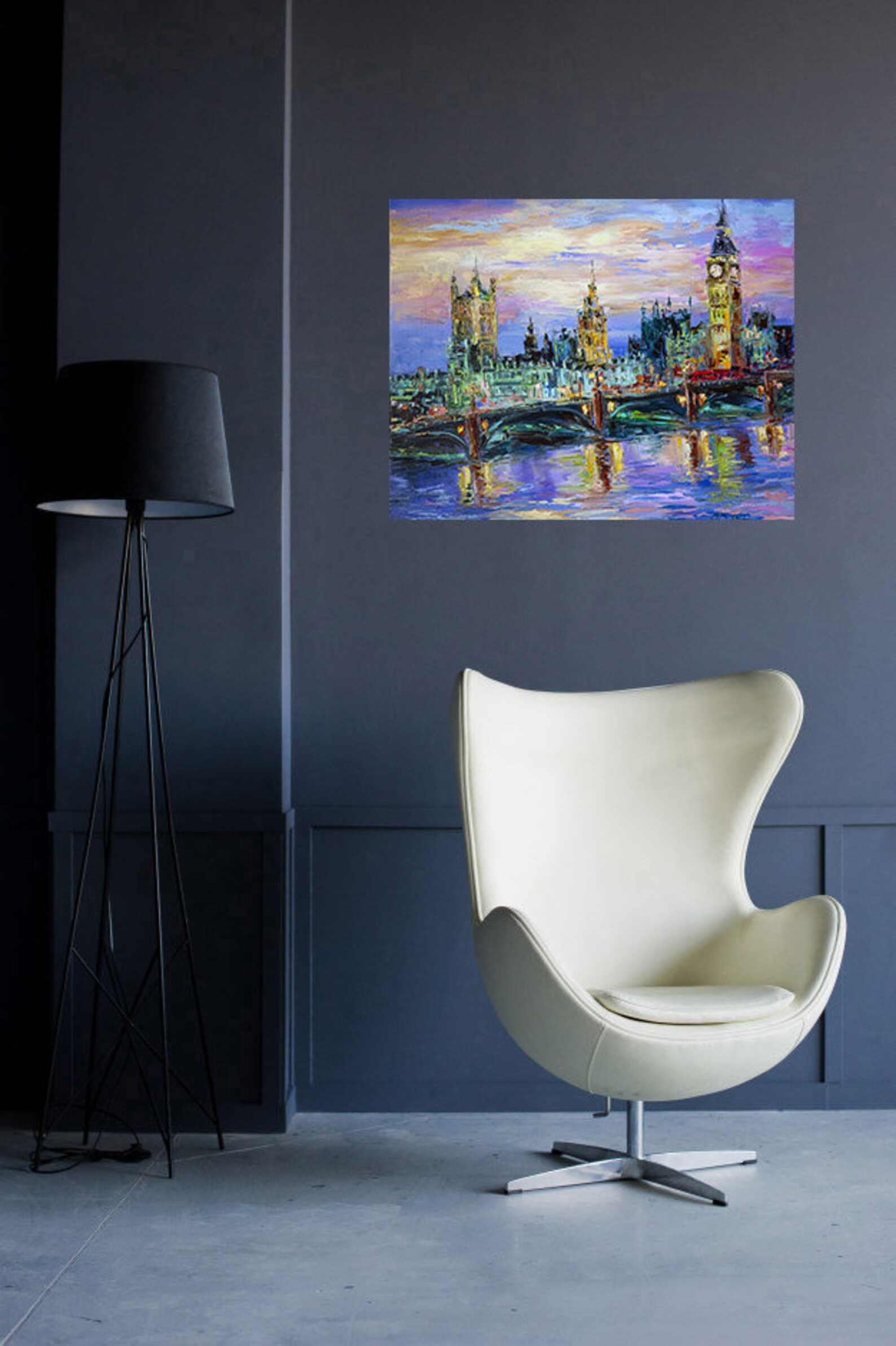 Evening London Oil Painting on Canvas Big Ben Painting - Etsy