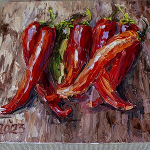 Chilli Peppers Painting Original Art, Kitchen Wall Decor Hot Pepper ...