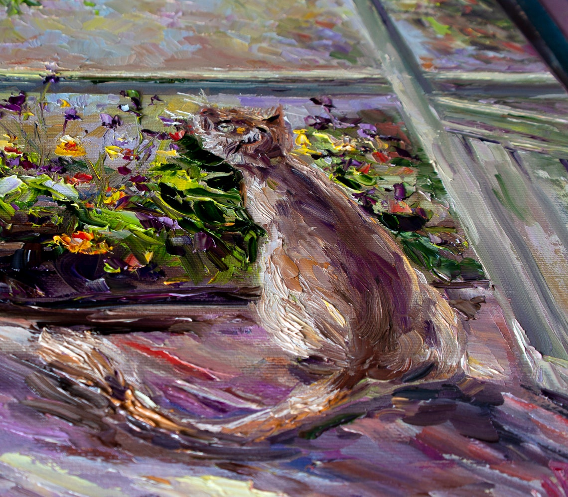 Spring Garden Paintings on Canvas Original Art Bird and - Etsy