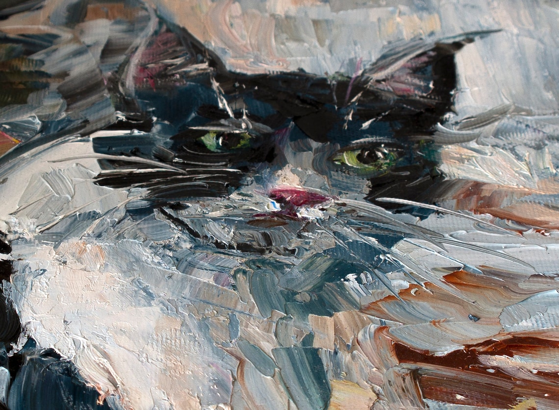 Portrait cat painting on canvas Original art impasto small | Etsy