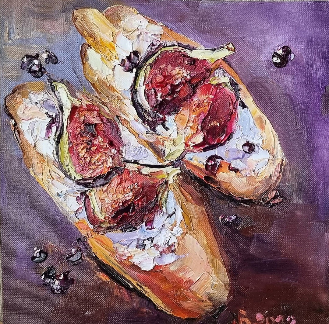 Figs Toast Painting Original Art, Fruit Painting, Small Food Paintings ...