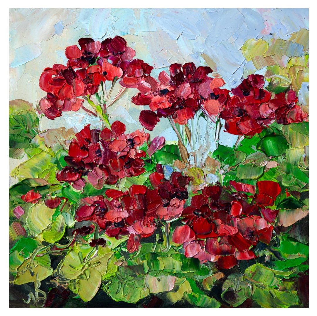 Geranium Painting Floral Original Art Impasto Oil Painting Small ...