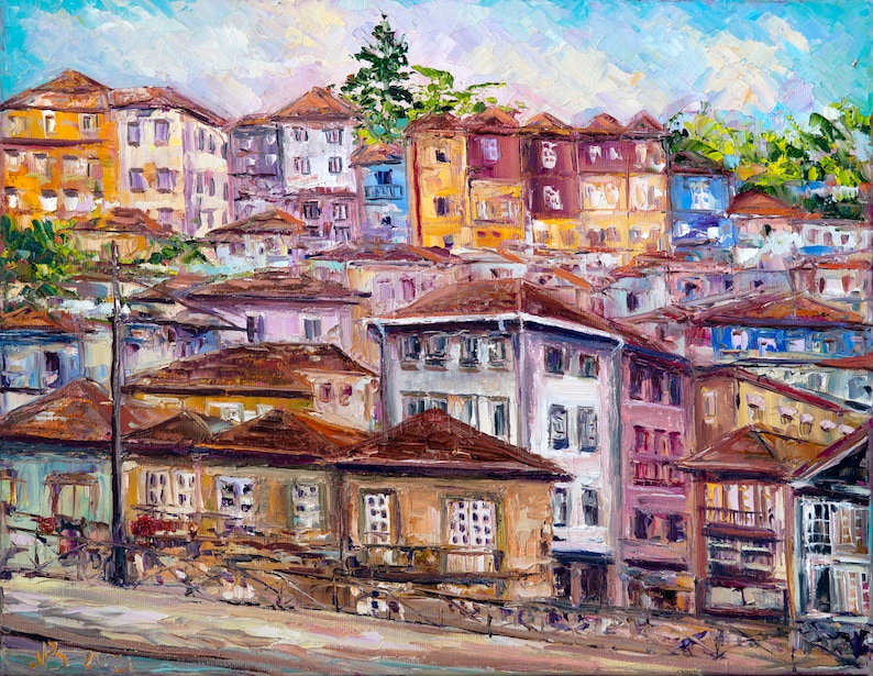 Colorful City Paintings on Canvas Original Art Cityscape - Etsy