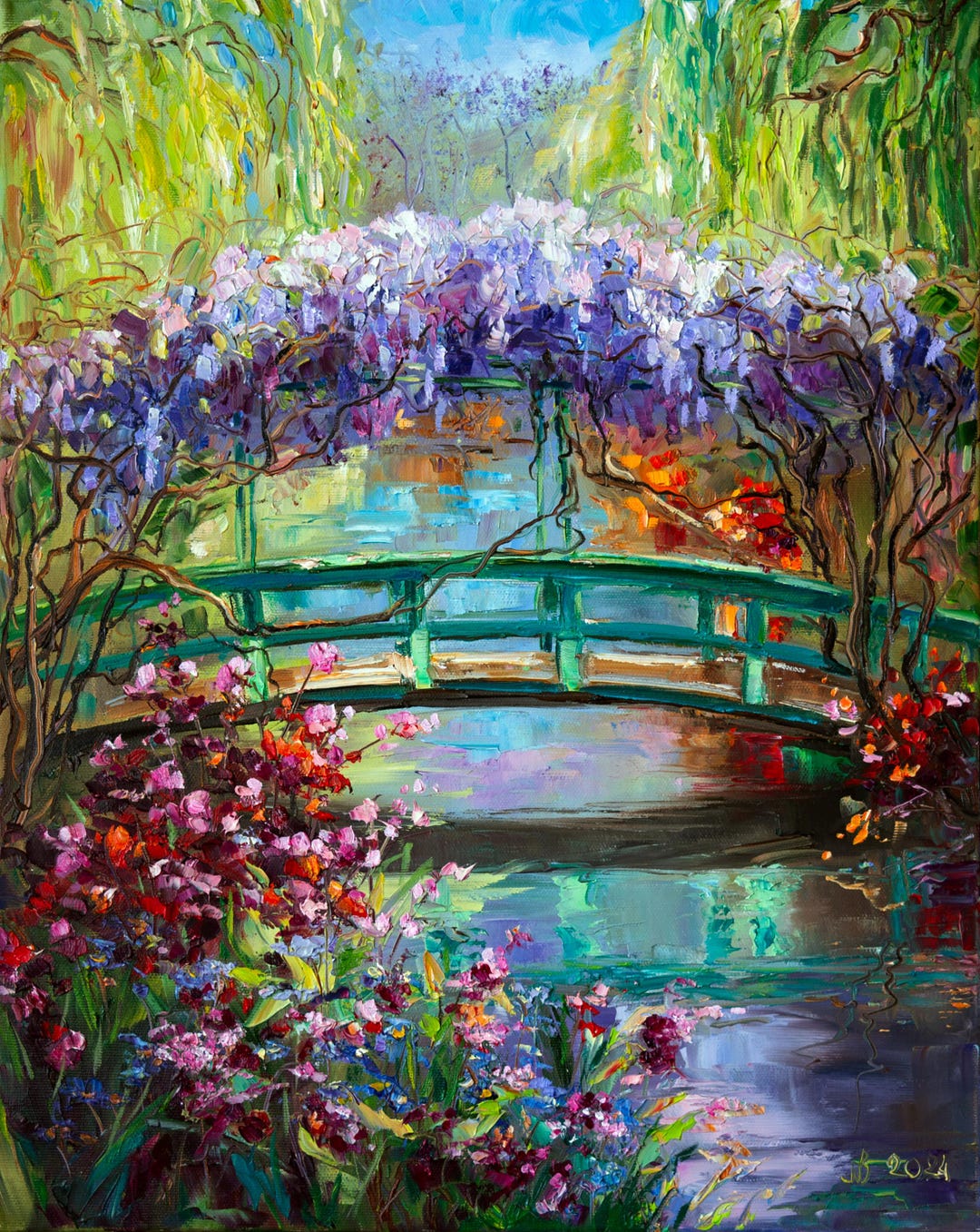 Monet's Garden Bridge Oil Painting: Impressionist Art, France Artwork ...