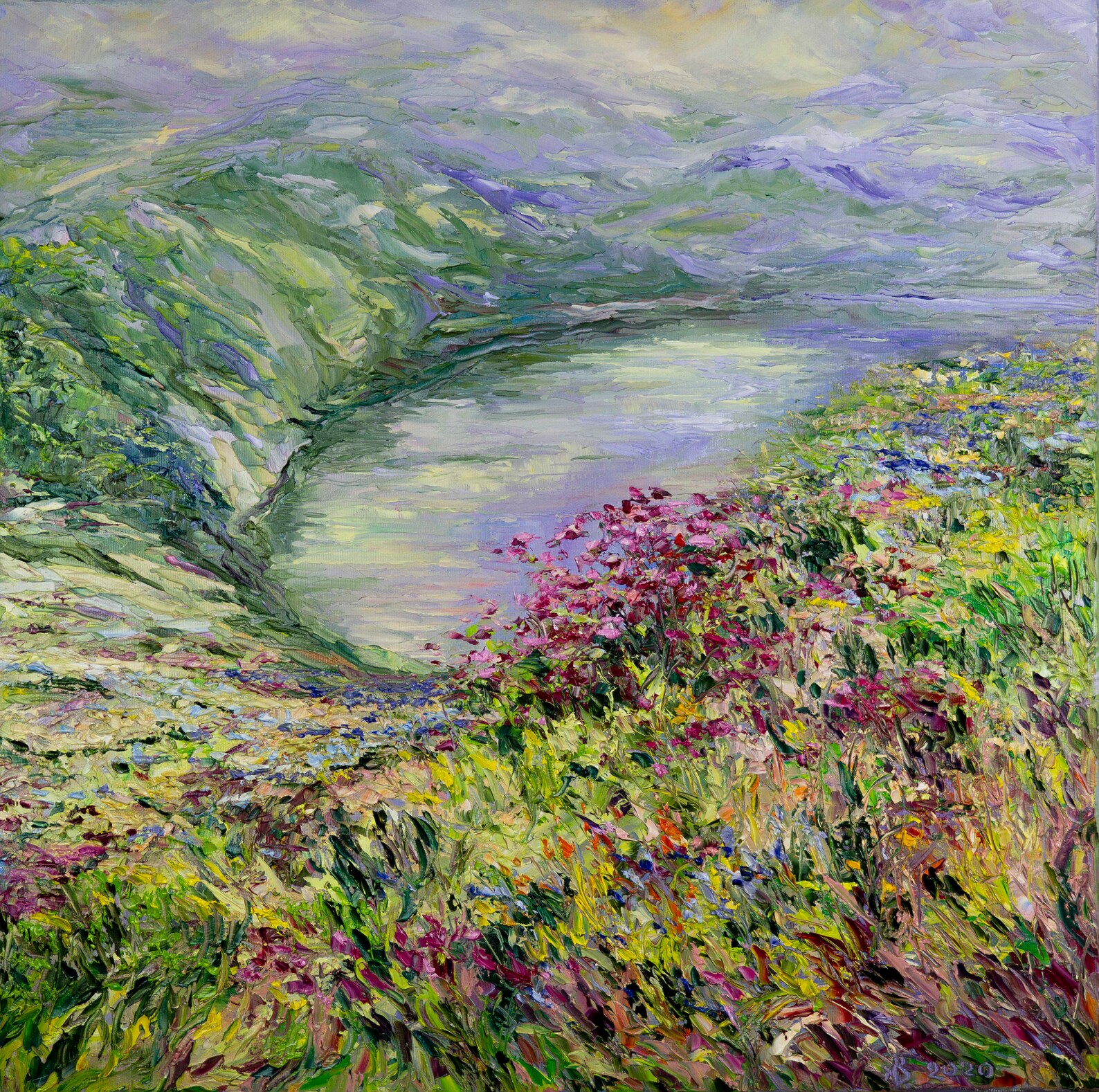 Abstract Lake Paintings on Canvas Original Art Wildflowers - Etsy