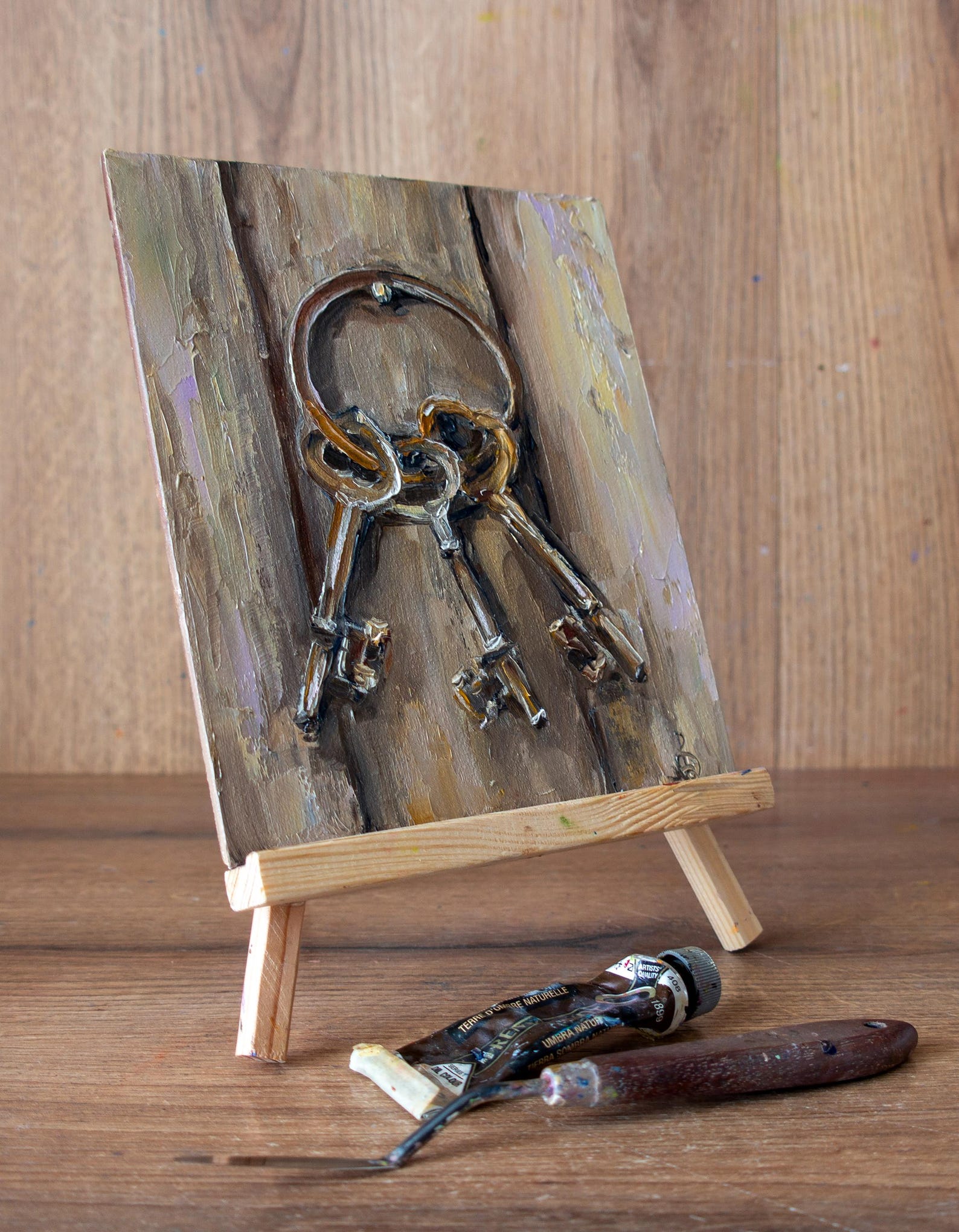 Old Keys Painting Original Art Kitchen Small Fine Art Artwork by ...