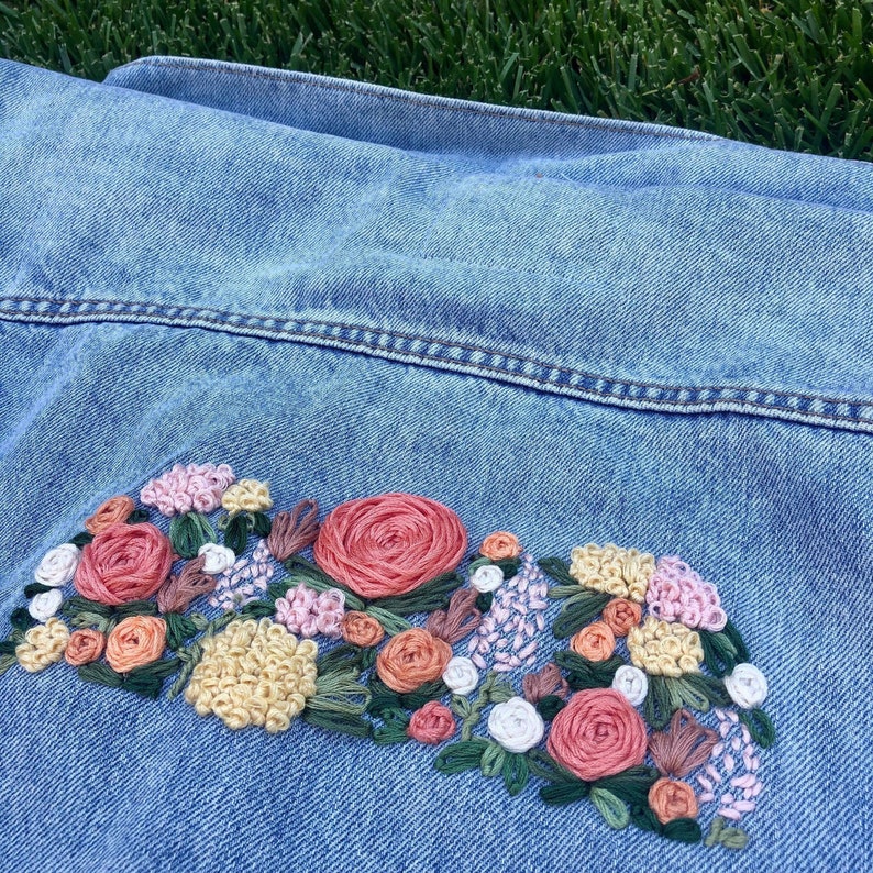 Custom Floral Jean Jacket rectangular Pattern - Etsy