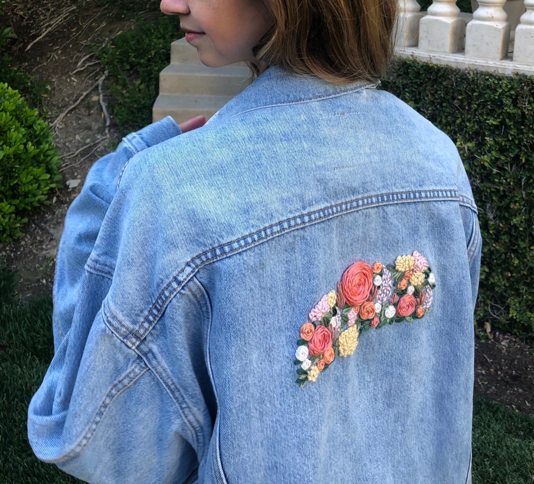 Custom Floral Jean Jacket rectangular Pattern - Etsy