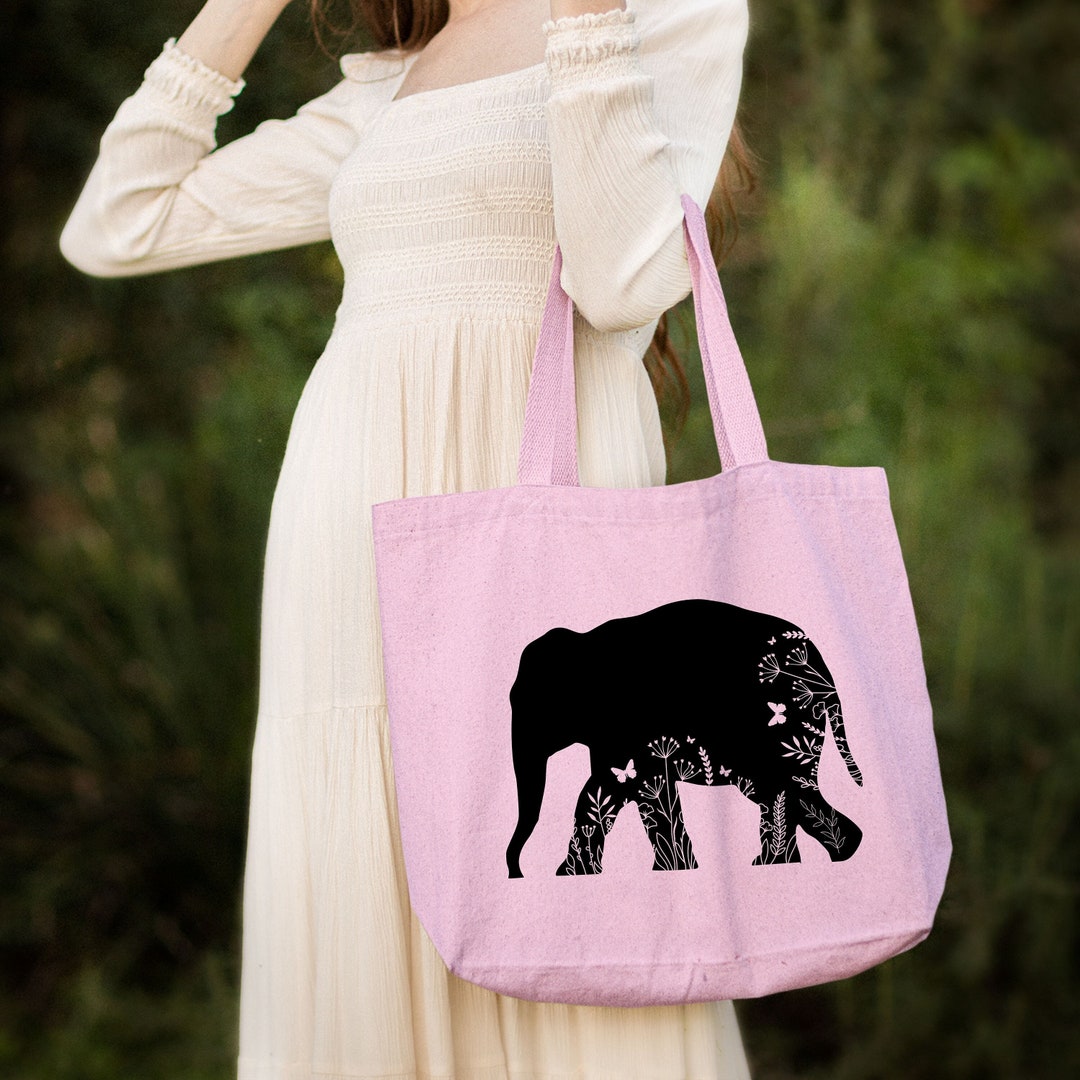 Floral Elephant Tote Bag, Elephant Lovers Tote Bag, Elephant Flowers ...