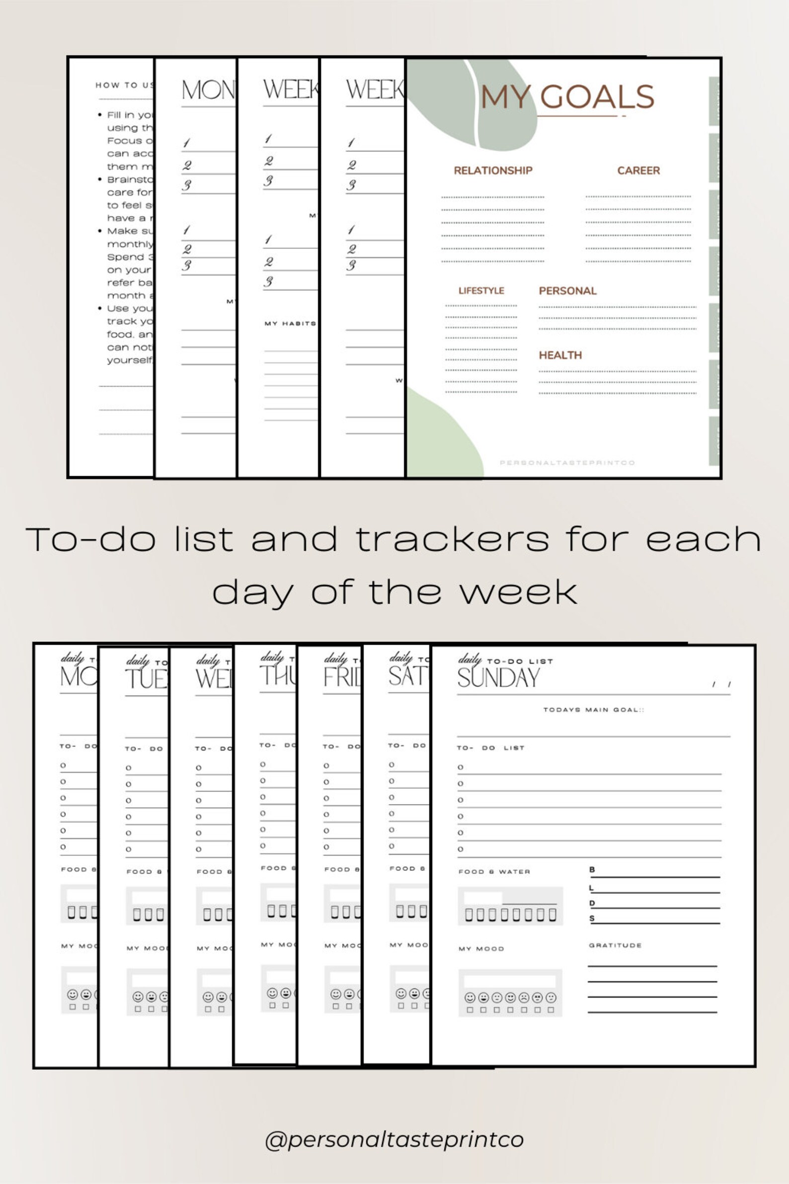 Self Care Daily Planner and Journal, 250+ Pages, Printable, Digital ...