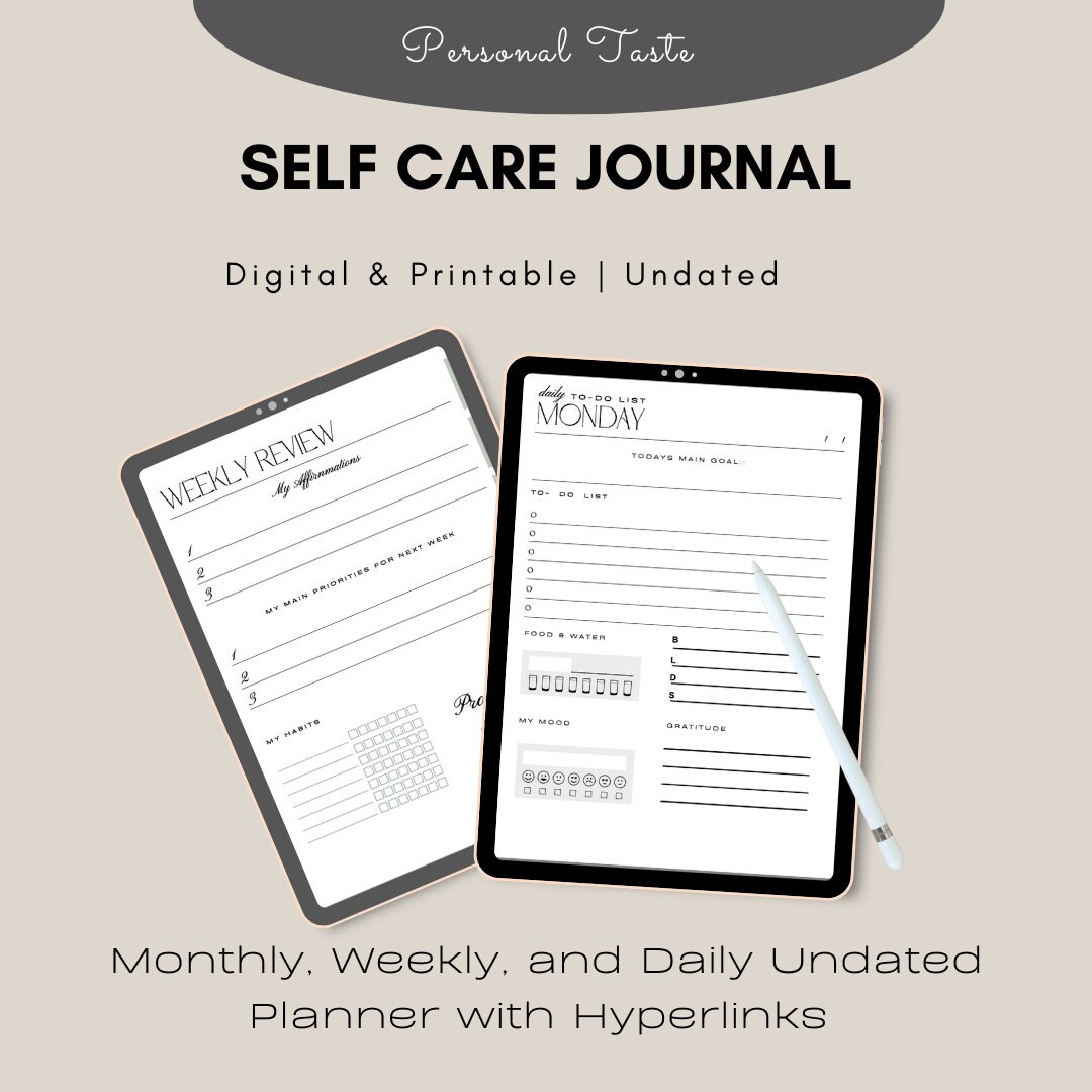 Self Care Daily Planner and Journal, 250+ Pages, Printable, Digital ...