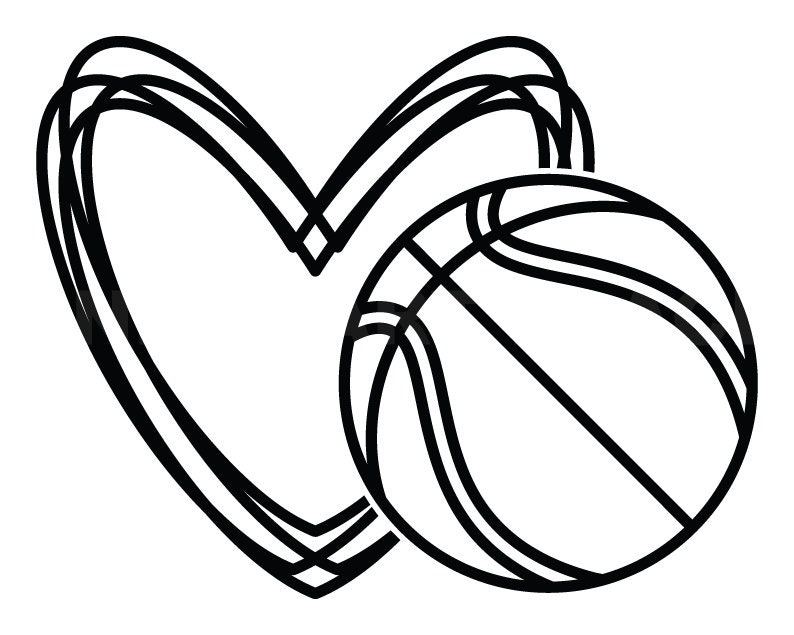 Heart With Basketball Outline Svg Clipart Image, Cricut Svg Image, Dxf ...