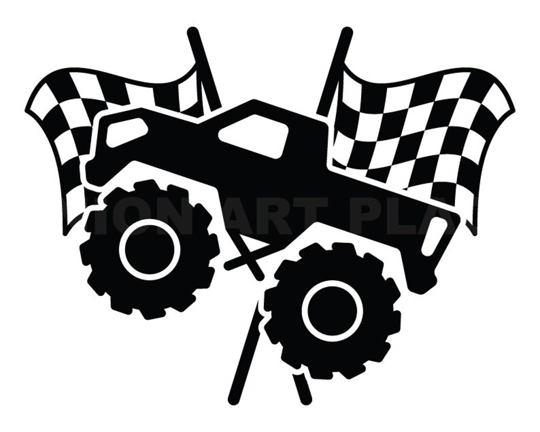 Monster Truck With Racing Flags Svg Big Truck Svg Clipart Image, Cricut ...