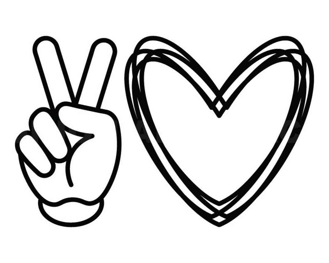 Peace Hand Svg Hand Drawn Heart Svg Clipart Image Cricut Svg - Etsy