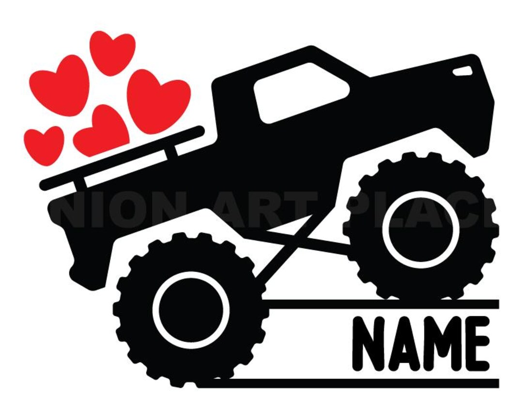 Monster Truck Name Frame Svg Kids Valentines Day Truck Svg Clipart ...