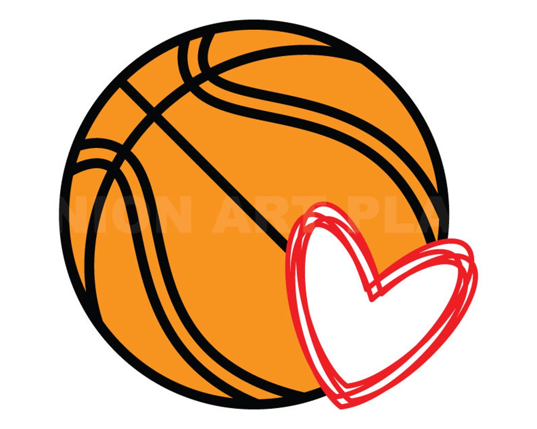 Basketball With Hand Drawn Heart Svg Clipart Image, Cricut Svg Image ...