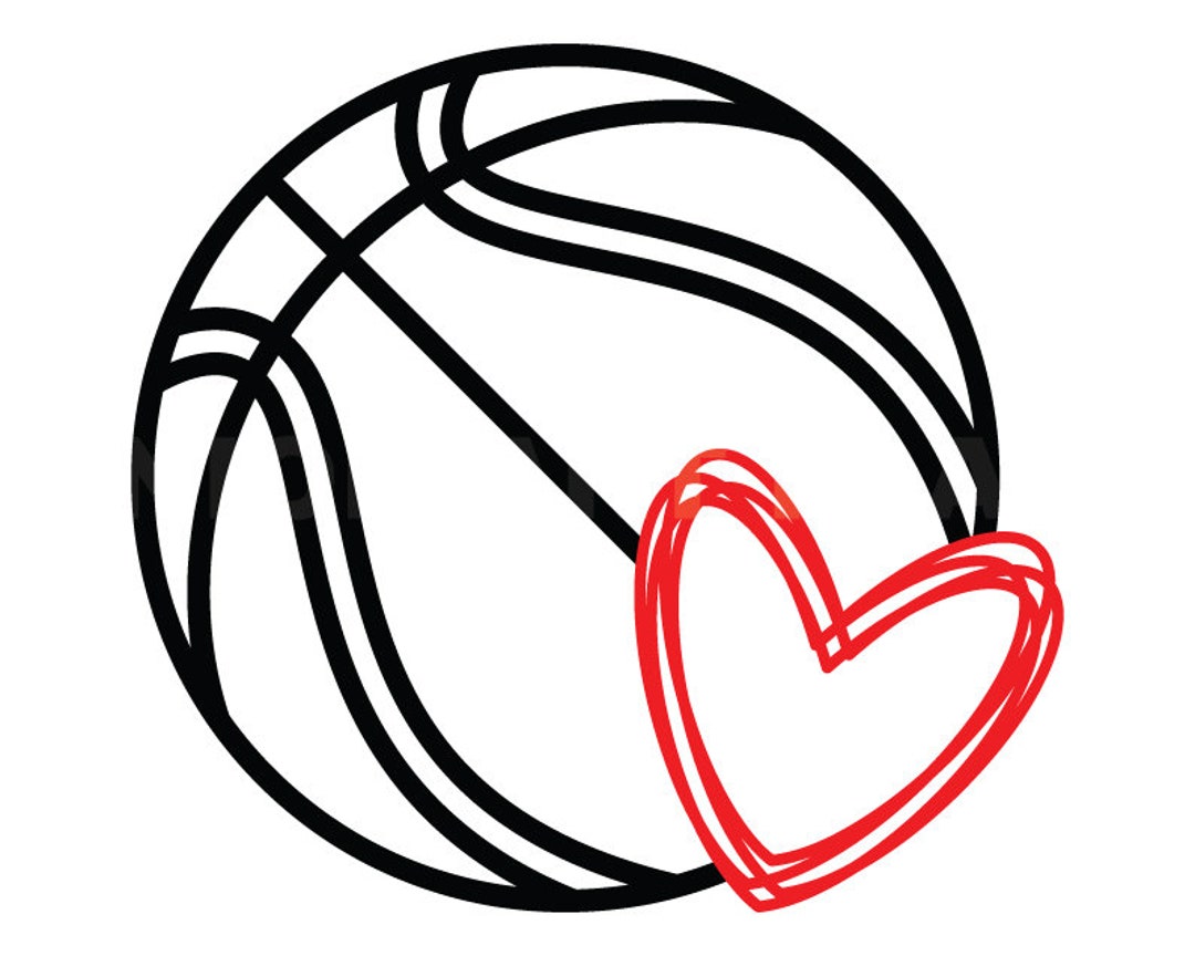 Basketball Outline With Hand Drawn Heart Svg Clipart Image, Cricut Svg ...
