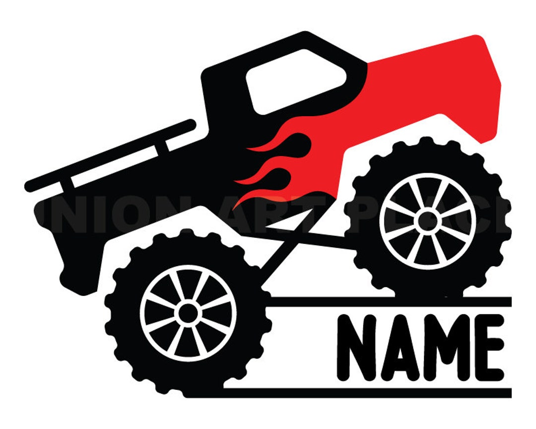 Monster Truck Name Frame With Red Fire Flames Svg Big Truck Svg Clipart ...