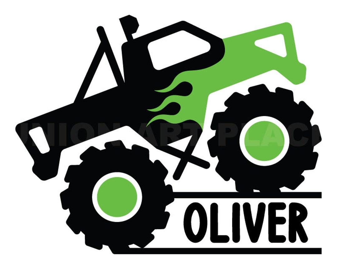 Monster Truck Name Frame With Green Fire Flames Svg Vehicle Svg Clipart ...