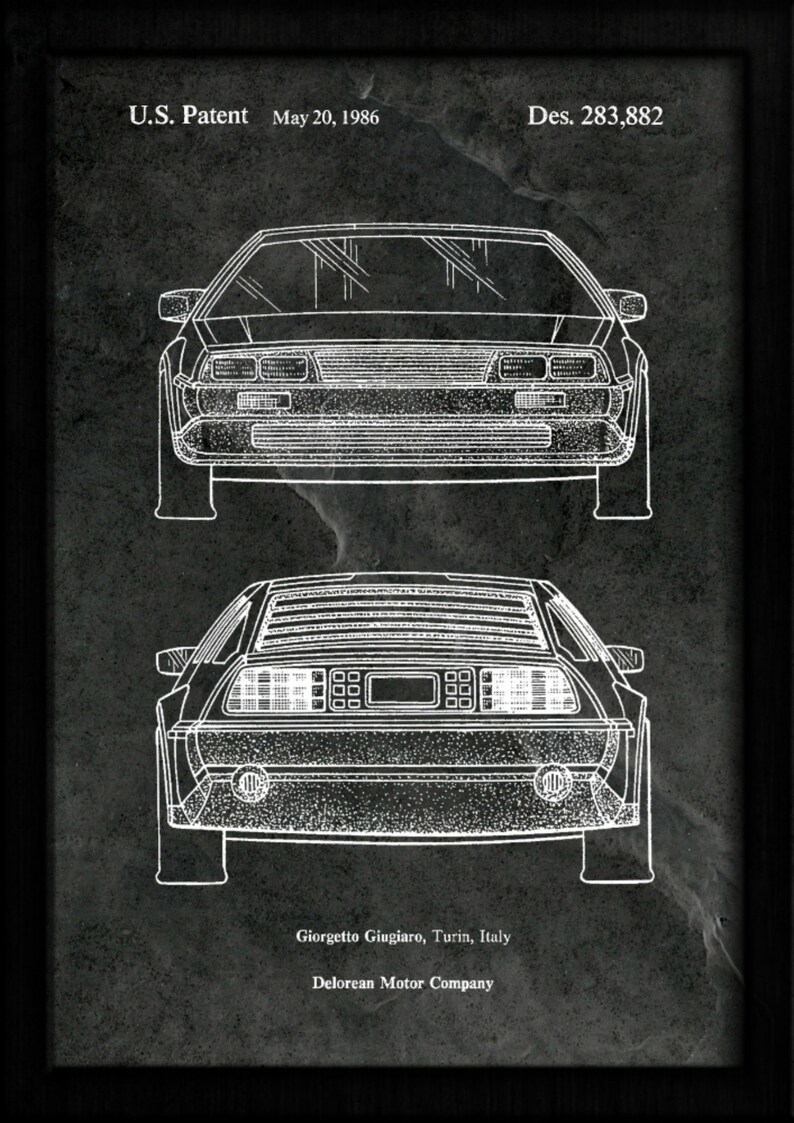 Delorean Sports Car, Set of 4 Frameless, Front/rear View, Patent ...