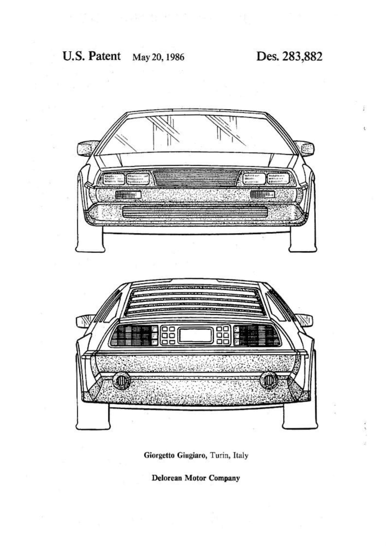 Delorean Sports Car, Set of 4 Frameless, Front/rear View, Patent ...