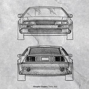 Delorean Sports Car, Set of 4 Frameless, Front/rear View, Patent ...