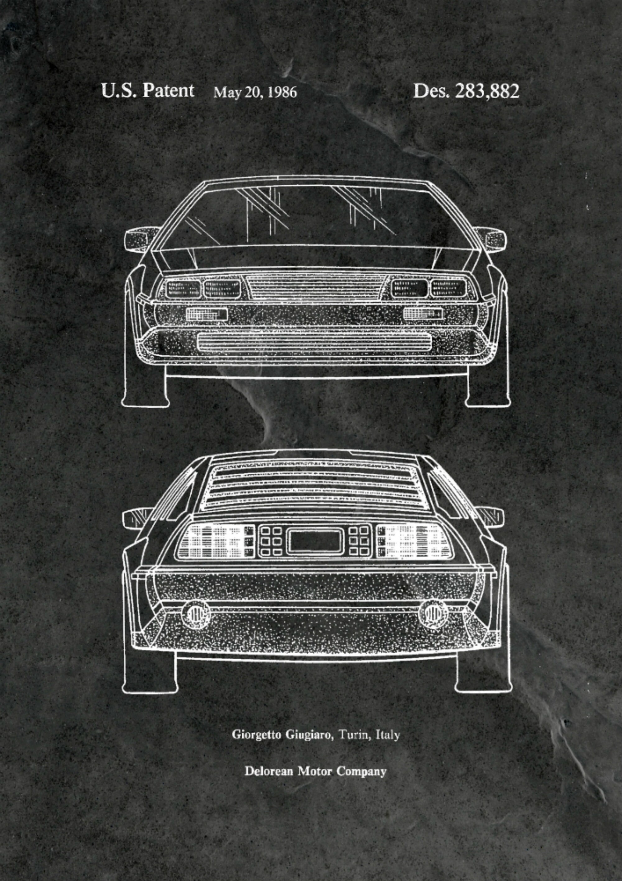Delorean Sports Car, Set of 4 Frameless, Front/rear View, Patent ...
