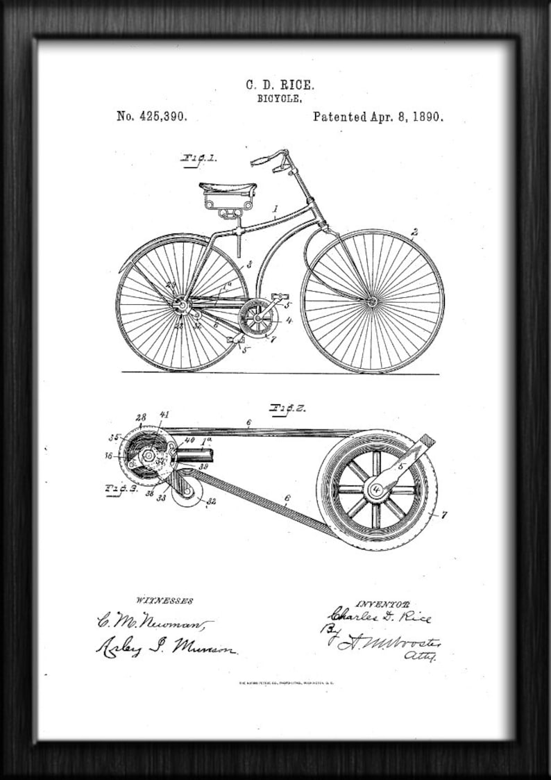 Bicycle 1890, Frameless Patent Drawing, A4 Size, DOWNLOAD ONLY. - Etsy