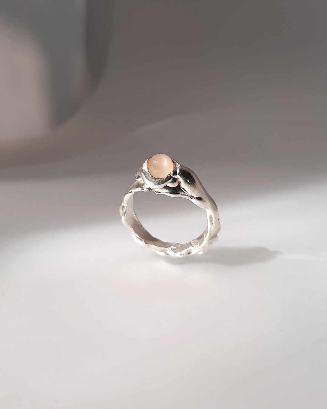 Melted Ring With Moonstone/ Melting Ring/ Rainbow Moonstone/ Peach ...